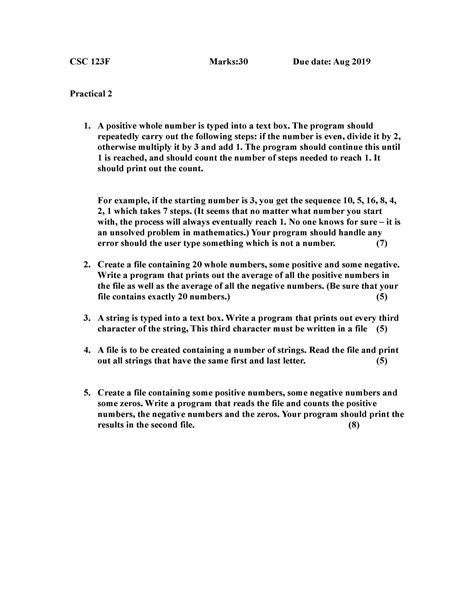 Csc123f Prac 2 Csc Practical Csc 123f Marks30 Due Date Aug 2019 Practical 2 A Positive