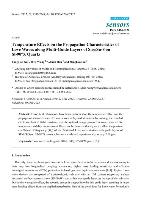 Pdf Temperature Effects On The Propagation Characteristics Of Love Waves Along Multi Guide