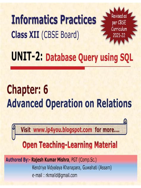 Ip Xii U2 Ch6 Dbms Mysql Advanced Final Pdf