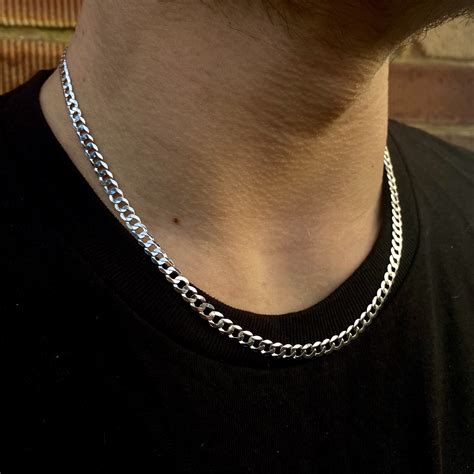 925 Sterling Silver Cuban Chain Necklace 5mm Silver Mens Etsy