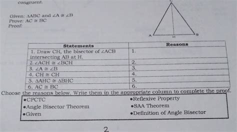 Solved Congruent S Given Delta Abc And ∠ A≌ ∠ B Prove Ac≌ Bc Proof Ch Ecpccc Reflexive