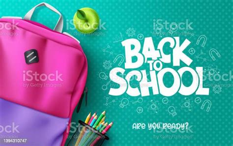 학교 벡터 배경 디자인으로 돌아 가기 배낭 가방과 색연필 요소가 있는 학교 텍스트로 돌아가 교육 학습 메시지를 위한 패턴 배경에