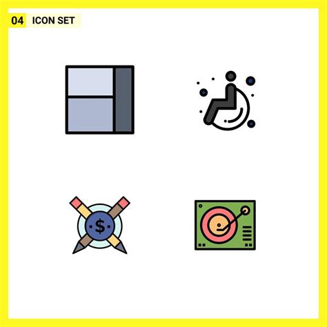 Filledline Flat Color Pack Of 4 Universal Symbols Of Grid Deck Wheel Articales Phonograph