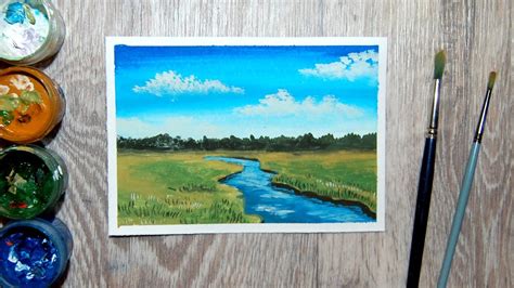 Как нарисовать красивый пейзаж гуашью