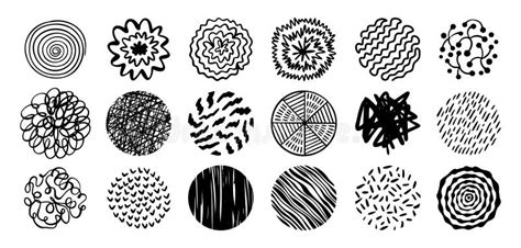 Round Abstract Hand Drawn Shapes With Pattern Set Doodle Element Modern Trendy Circles For