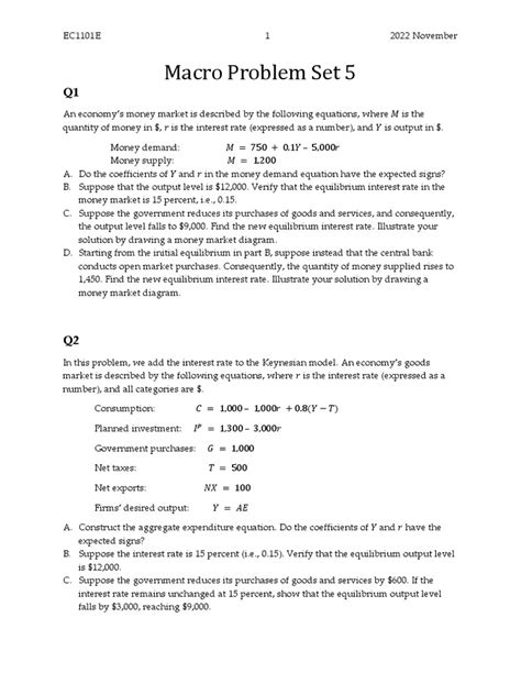 Macro Problem Set 5 Pdf Economic Equilibrium Macroeconomics