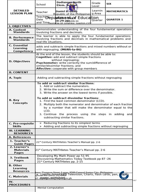 Math 6 Q1 W1 D1 Pdf Learning Cognition
