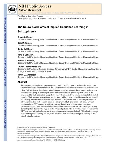 Pdf The Neural Correlates Of Implicit Sequence Learning In Schizophrenia