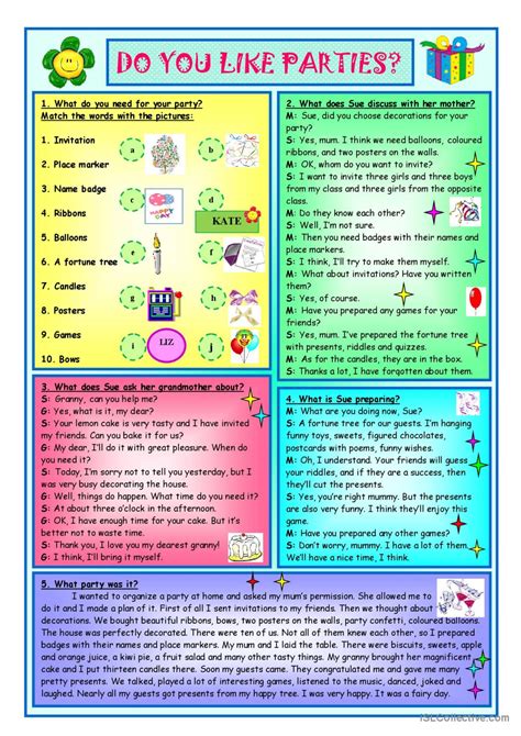 Do You Like Parties English Esl Worksheets Pdf And Doc