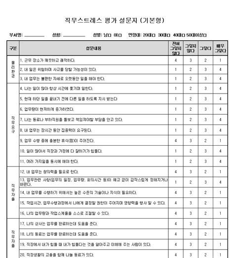 직무스트레스 평가 설문지 및 채점표 엑셀파일 공유기본형 단축형 Walnut Planet 직무스트레스 평가 설문지 및 채점표 엑셀파일 공유기본형 단축형 Walnut Planet