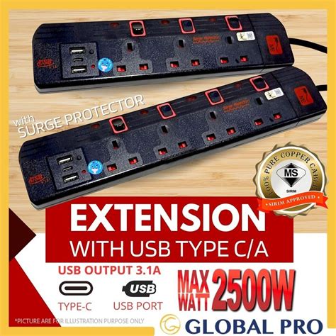 SIRIM EXTENSION USB TYPE C Port A Trailing Extension Socket Extension Cok Sambung SIRIM DIY