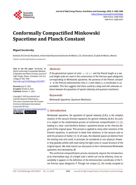 Pdf Conformally Compactified Minkowski Spacetime And Planck Constant