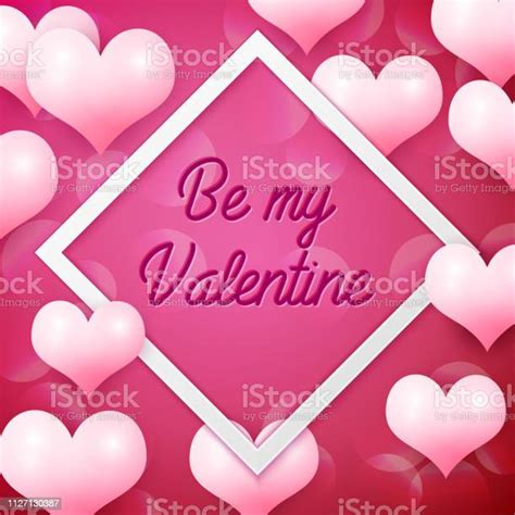 흰색 사각형 프레임과 해피 발렌타인 하루입니다 핑크 풍선 심장 패턴 배경입니다 벽지 전단지 초대장 포스터 브로셔 배너 벡터 일러스트입니다 2월에 대한 스톡 벡터 아트 및