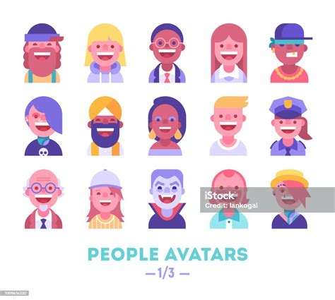 벡터 아바타의 집합입니다 다른 피부 색조 옷 머리 스타일 현대적이 고 명확한 플랫 스타일입니다 3의 부분 1입니다 아바타에 대한