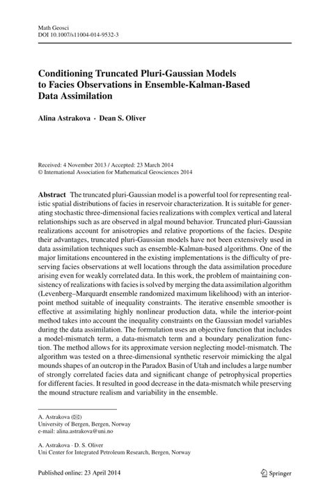 Pdf Conditioning Truncated Pluri Gaussian Models To Facies