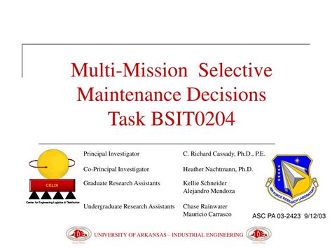 Ppt Multi Mission Selective Maintenance Decisions Task Bsit0204 Powerpoint Presentation Id