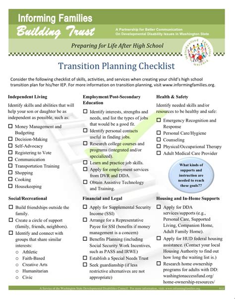 Transition Plan Checklist Life After High Babe Babe Transition Developmental Disabilities