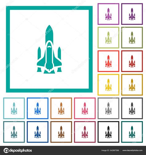 Space Shuttle Launchers Flat Color Icons Quadrant Frames White