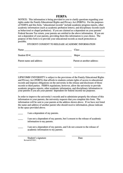 Top 14 Ferpa Consent Form Templates Free To Download In Pdf Format
