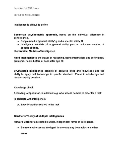 Defining Intelligence November 1st2022 Notes Defining Intelligence