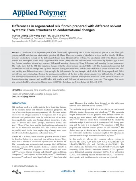 Cheng Et Al 2015 Differences In Regenerated Silk Fibroin Prepared