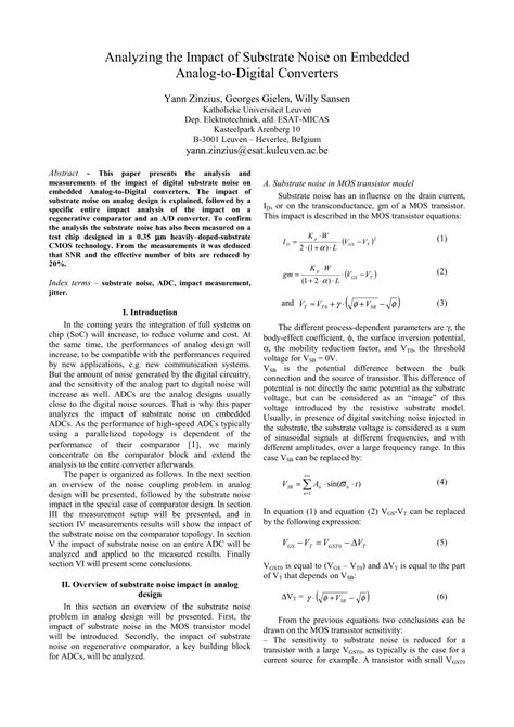 Pdf Analyzing The Impact Of Substrate Noise On Embedded Analog To Digital Converters