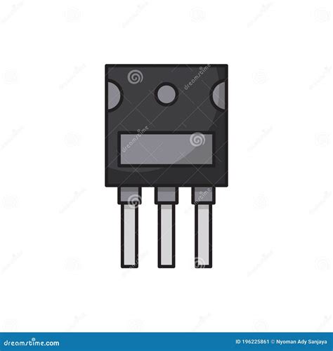 Transistor Chip Vector Icon Symbol Electronic Component Isolated On White Background Stock