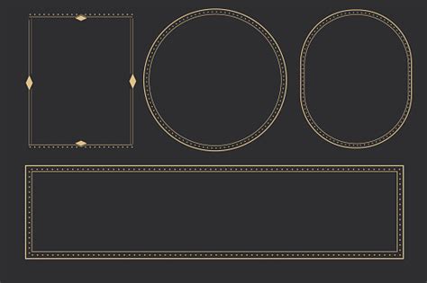 Set Golden Thin Line Frames Different Shapes On The Dark Background Perfect Border Design For