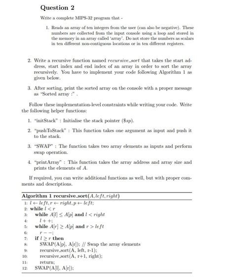 Solved Question 2 Write A Complete Mips 32 Program That 1