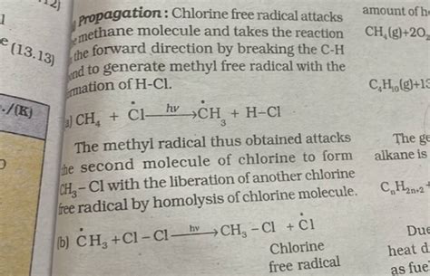 Propagation Chlorine Free Radical Attacks Methane Molecule And Takes The