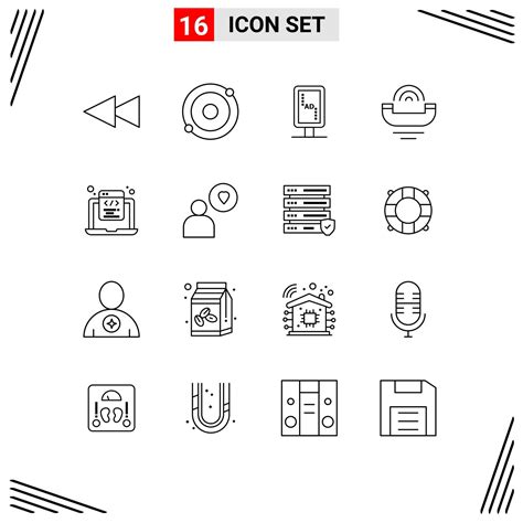 Pictogram Set Of 16 Simple Outlines Of Programming Html Banner Board