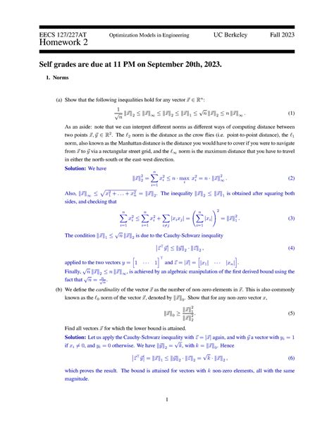 Hw02 Sol Hw Assignment Eecs 127227at Optimization Models In