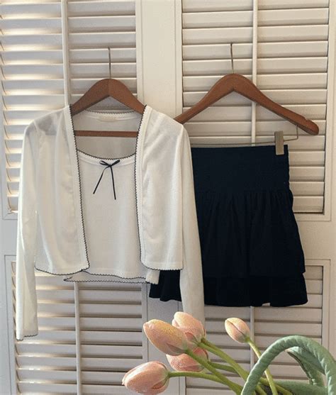 파인땡큐 리본자수나시가디건set4color 데일리룩러블리나시리본뷔스티에가디건셋업하객룩나시세트가디건세트