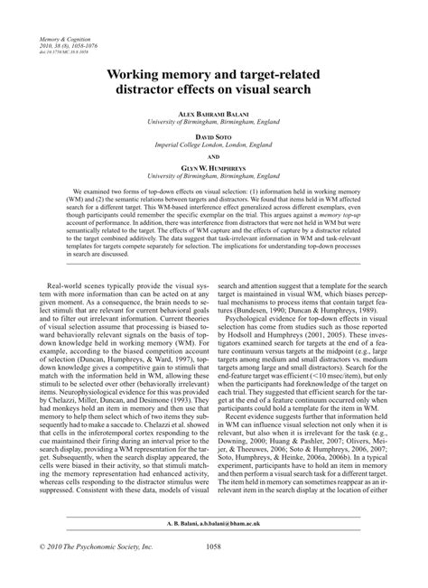 Pdf Working Memory And Target Related Distractor Effects On Visual Search
