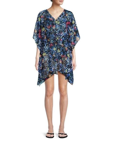 Calvin Klein Floral Asymmetric Cover Up In Blue Lyst