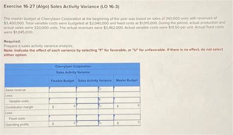 solved exercise 16 27 algo sales activity variance lo