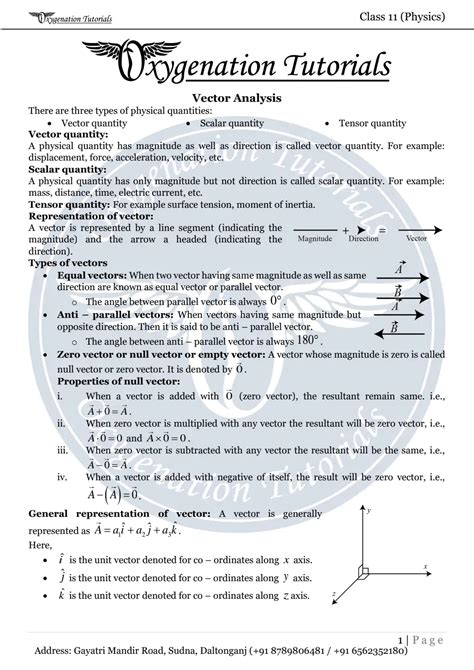 Oxygenation Tutorials Vector Analysis Class 11