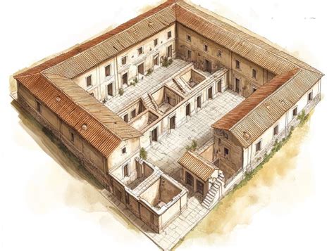 Classical Roman Insula Cutaway Floor Plan With Social Living Tiers Stock Illustration