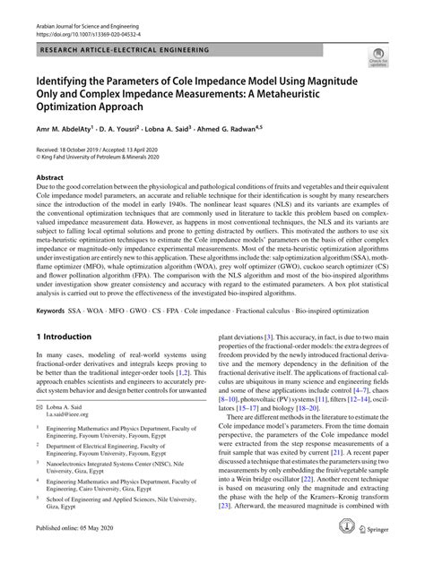 Pdf Identifying The Parameters Of Cole Impedance Model Using Magnitude Only And Complex
