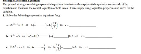 Solved Solving Exponential Equations The General Strategy To Chegg