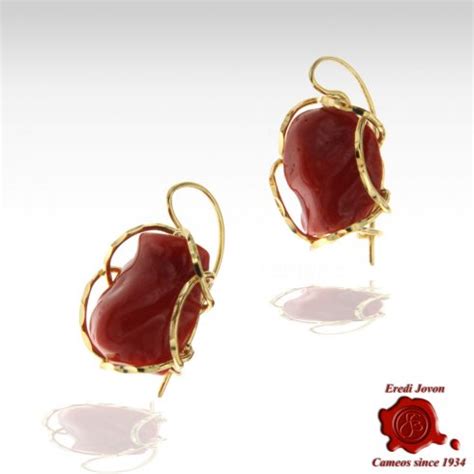 Earrings With Italian Red Coral In Silver Gold Plated Jovon Venice