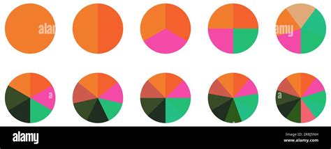 Set Of Circle Pie Chart Icons Colorful Diagram With 10 Sections