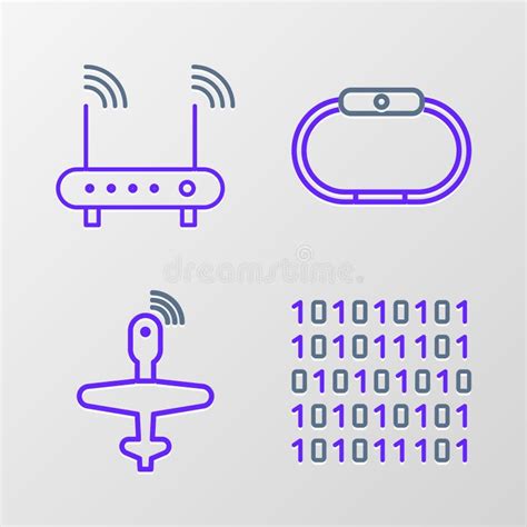 Set Line Binary Code Uav Drone Smartwatch And Router And Wi Fi Signal