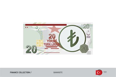 20 터키 리라 은행권입니다 평면 스타일은 매우 벡터 일러스트 레이 션을 상세한 흰색 배경에 고립 인쇄물 웹 디자인 모바일 애플