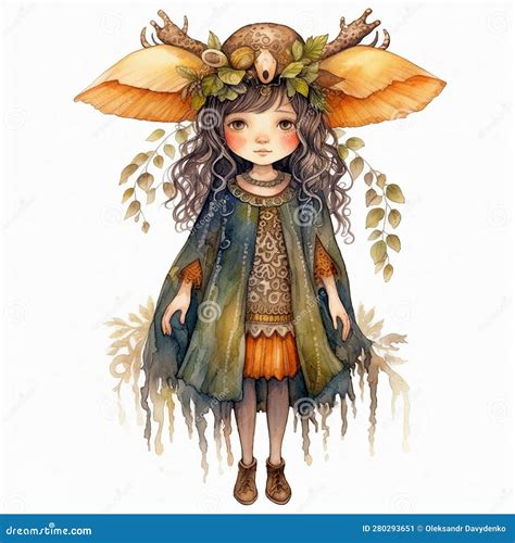 рисунок в виде водоплавающего милого мультфильма маленькая друидная девочка с короной