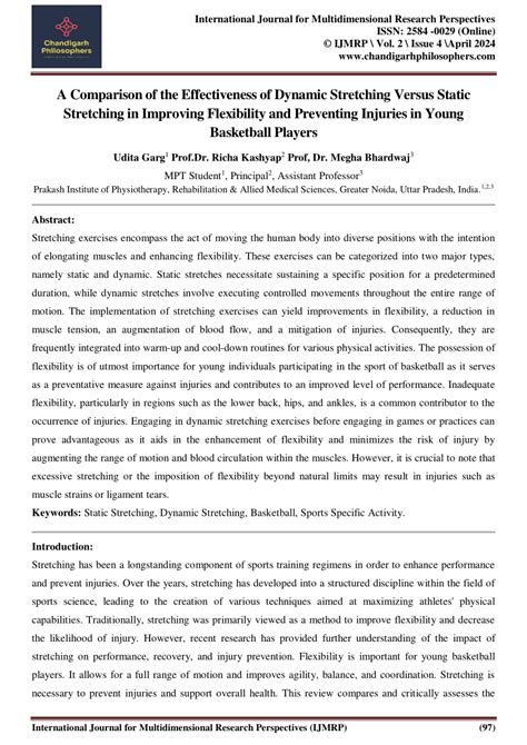 Pdf A Comparison Of The Effectiveness Of Dynamic Stretching Versus Static Stretching In
