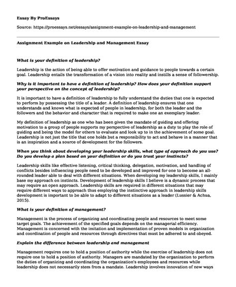 📚 Assignment Example On Leadership And Management Free Essay Term Paper Example