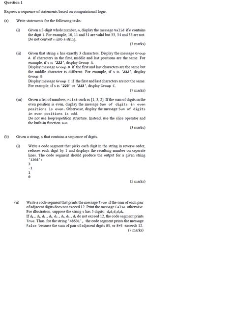 Solved Question Express A Sequence Of Statements Based On Chegg Com