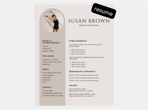 Dance Audition Resume Template Headshot And Cover Letter Canva Etsy