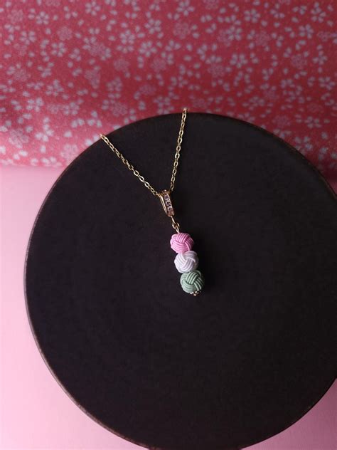 Hanami Dango Dumpling Necklace Handwoven With Japanese Mizuhiki Paper